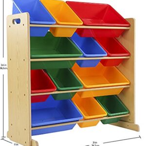 Humble Crew, Natural/Primary Kids' Toy Storage Organizer with 12 Plastic Bins, 34*35*15.5inch