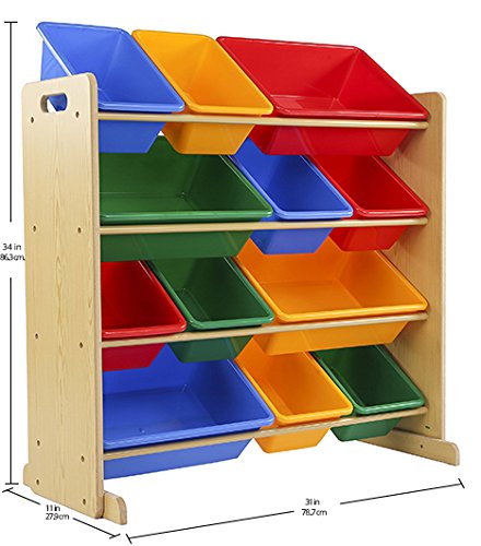 Humble Crew, Natural/Primary Kids' Toy Storage Organizer with 12 Plastic Bins, 34*35*15.5inch