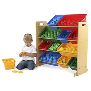 Humble Crew, Natural/Primary Kids' Toy Storage Organizer with 12 Plastic Bins, 34*35*15.5inch