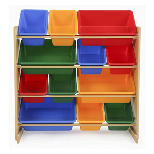 Humble Crew, Natural/Primary Kids' Toy Storage Organizer with 12 Plastic Bins, 34*35*15.5inch