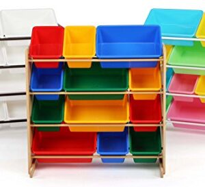 Humble Crew, Natural/Primary Kids' Toy Storage Organizer with 12 Plastic Bins, 34*35*15.5inch