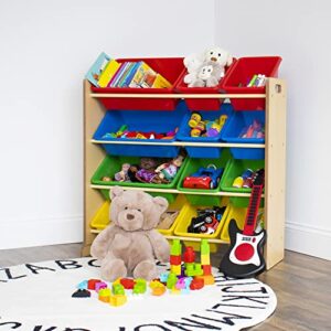 Humble Crew, Natural/Primary Kids' Toy Storage Organizer with 12 Plastic Bins, 34*35*15.5inch