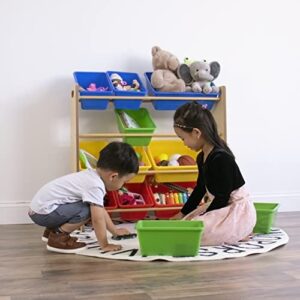 Humble Crew, Natural/Primary Kids' Toy Storage Organizer with 12 Plastic Bins, 34*35*15.5inch