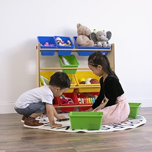 Humble Crew, Natural/Primary Kids' Toy Storage Organizer with 12 Plastic Bins, 34*35*15.5inch