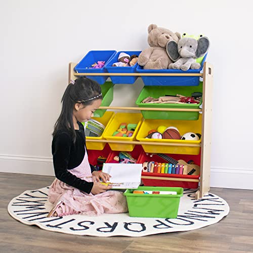 Humble Crew, Natural/Primary Kids' Toy Storage Organizer with 12 Plastic Bins, 34*35*15.5inch