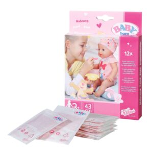 baby born food sachets for doll - easy for small hands, creative play promotes empathy and social skills, for toddlers 3 years and up - includes 12 sachets