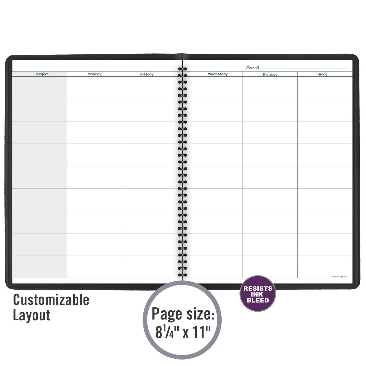 AT-A-GLANCE Teacher Planner, 8-1/4" x 10-7/8", Undated Weekly & Daily Planner, Academic Lesson Plan Book for Family Homeschool Supplies, Agenda with Twin-Wire Binding, Black Leather (8015505)