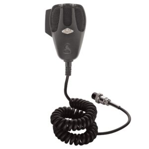 cobra hg m73 premium dynamic replacement cb microphone (black) – 4 pin connector, 9 foot cord, heavy duty abs shell, wire mesh grille, left side push to talk, chrome connector