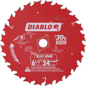 freud d0624x diablo 6-1/2-inch 24-tooth atb framing saw blade with 5/8-inch arbor, multi