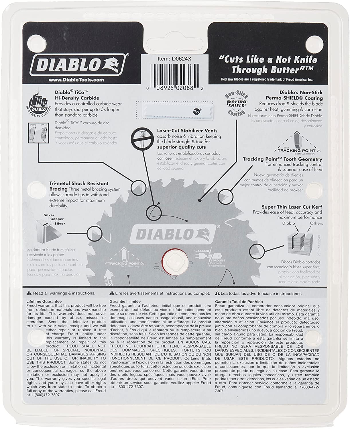 Freud D0624X Diablo 6-1/2-Inch 24-Tooth ATB Framing Saw Blade with 5/8-Inch Arbor, multi