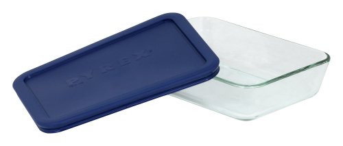 Pyrex 3-Cup Single Rectangular Food Storage Container with BPA-Free Lid, Non-Toxic, Tempered Non-Pourous Glass, Microwave, Dishwasher, Freezer and Oven Safe, Blue