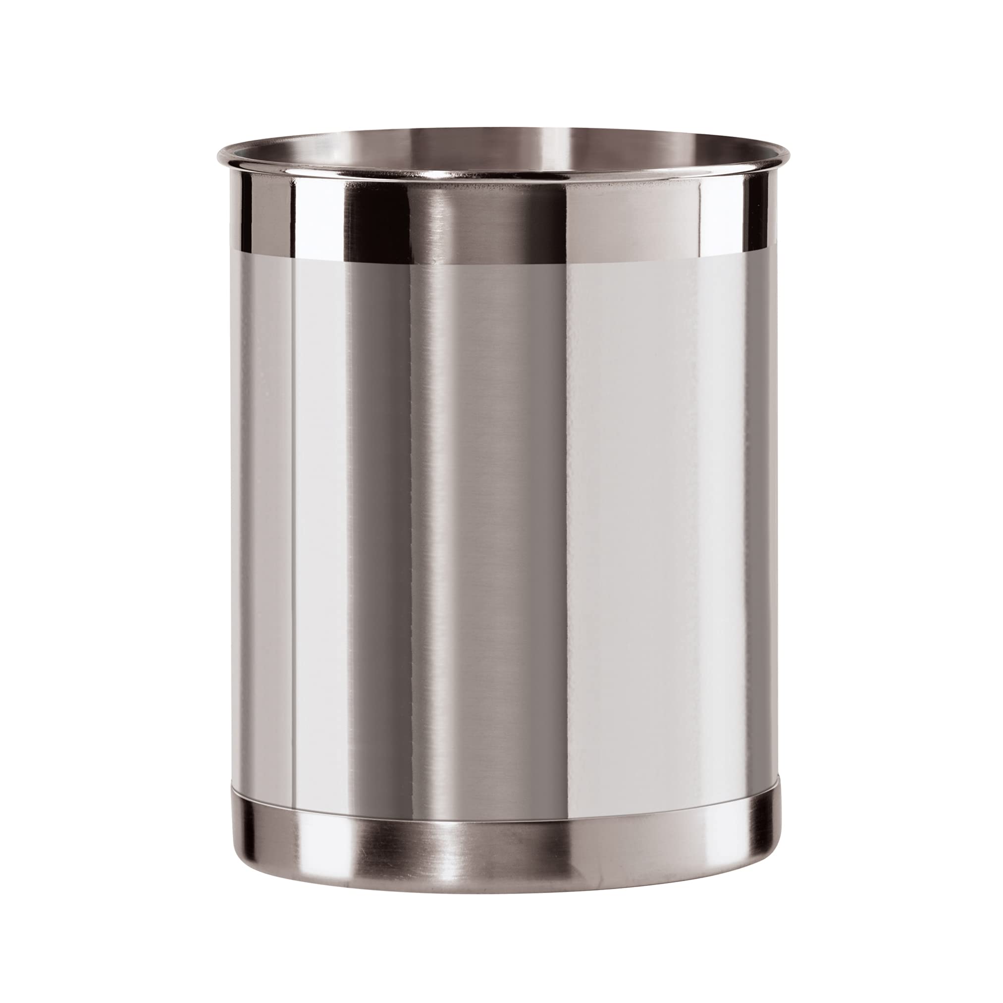 Oggi Stainless Steel Utensil Holder - 5" Diameter, Utensil Caddy, Weighted Base for Stability - Larger-Sized Utensil Crock and Countertop Utensil Organizer, Stainless Steel