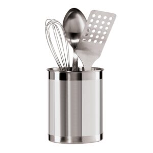 Oggi Stainless Steel Utensil Holder - 5" Diameter, Utensil Caddy, Weighted Base for Stability - Larger-Sized Utensil Crock and Countertop Utensil Organizer, Stainless Steel