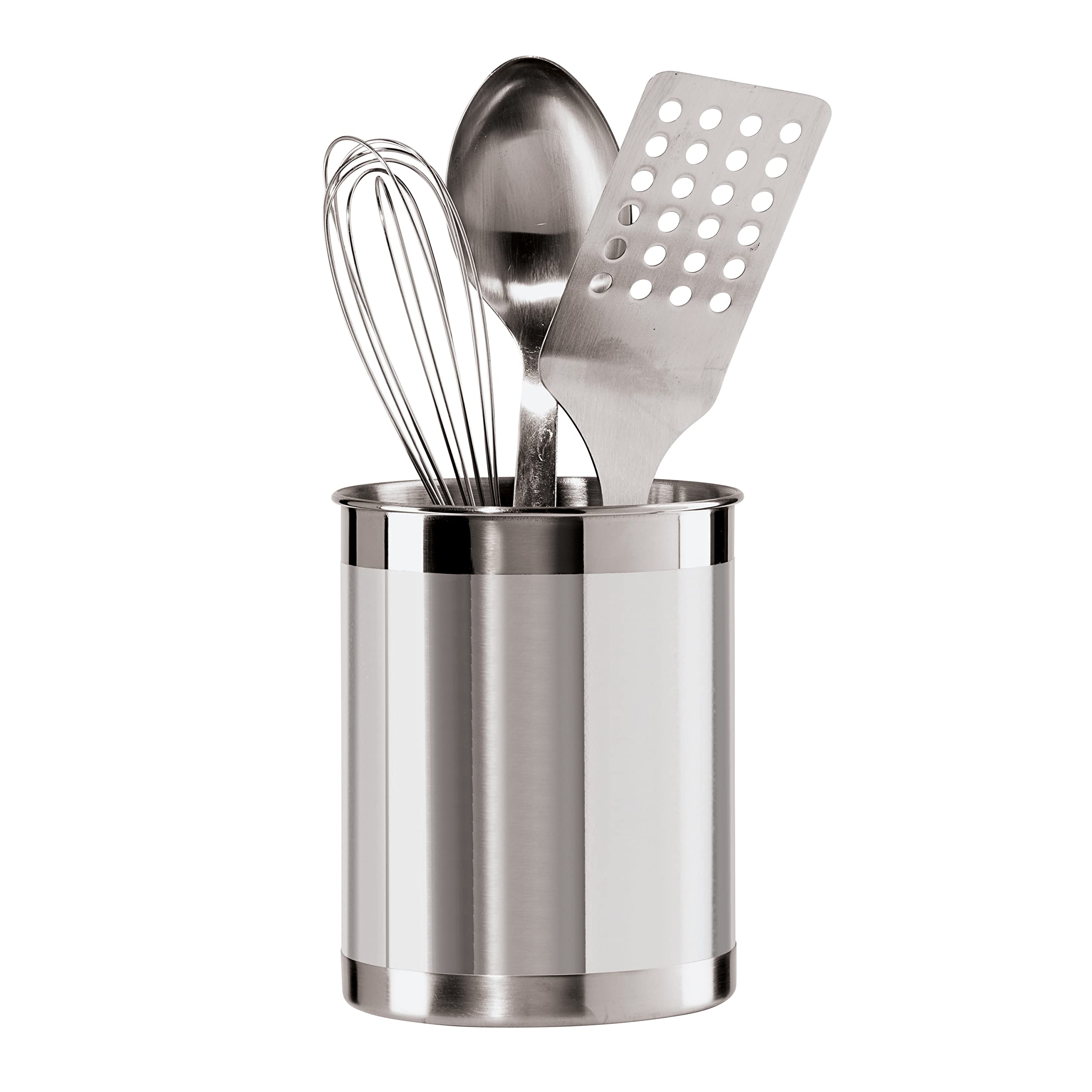 Oggi Stainless Steel Utensil Holder - 5" Diameter, Utensil Caddy, Weighted Base for Stability - Larger-Sized Utensil Crock and Countertop Utensil Organizer, Stainless Steel