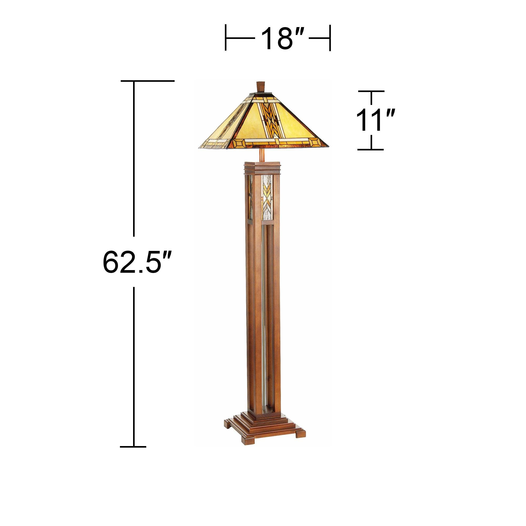 Robert Louis Tiffany Mission Rustic Tiffany Style Floor Lamp with Night Light 62.5" Tall Walnut Wood Column Square Geometric Stained Glass Shade Decor for Living Room Reading House Bedroom