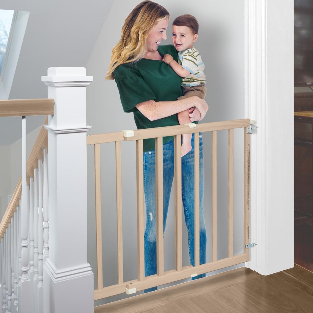 Toddleroo by North States Stairway Swing Wooden Gate, Baby Gate for Stairs. Fits 28"- 42" Wide. Hardware Mount. Child Gates for Doorways. Made in USA (30" Tall, Sustainable Hardwood)