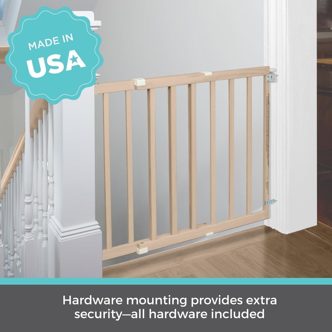 Toddleroo by North States Stairway Swing Wooden Gate, Baby Gate for Stairs. Fits 28"- 42" Wide. Hardware Mount. Child Gates for Doorways. Made in USA (30" Tall, Sustainable Hardwood)