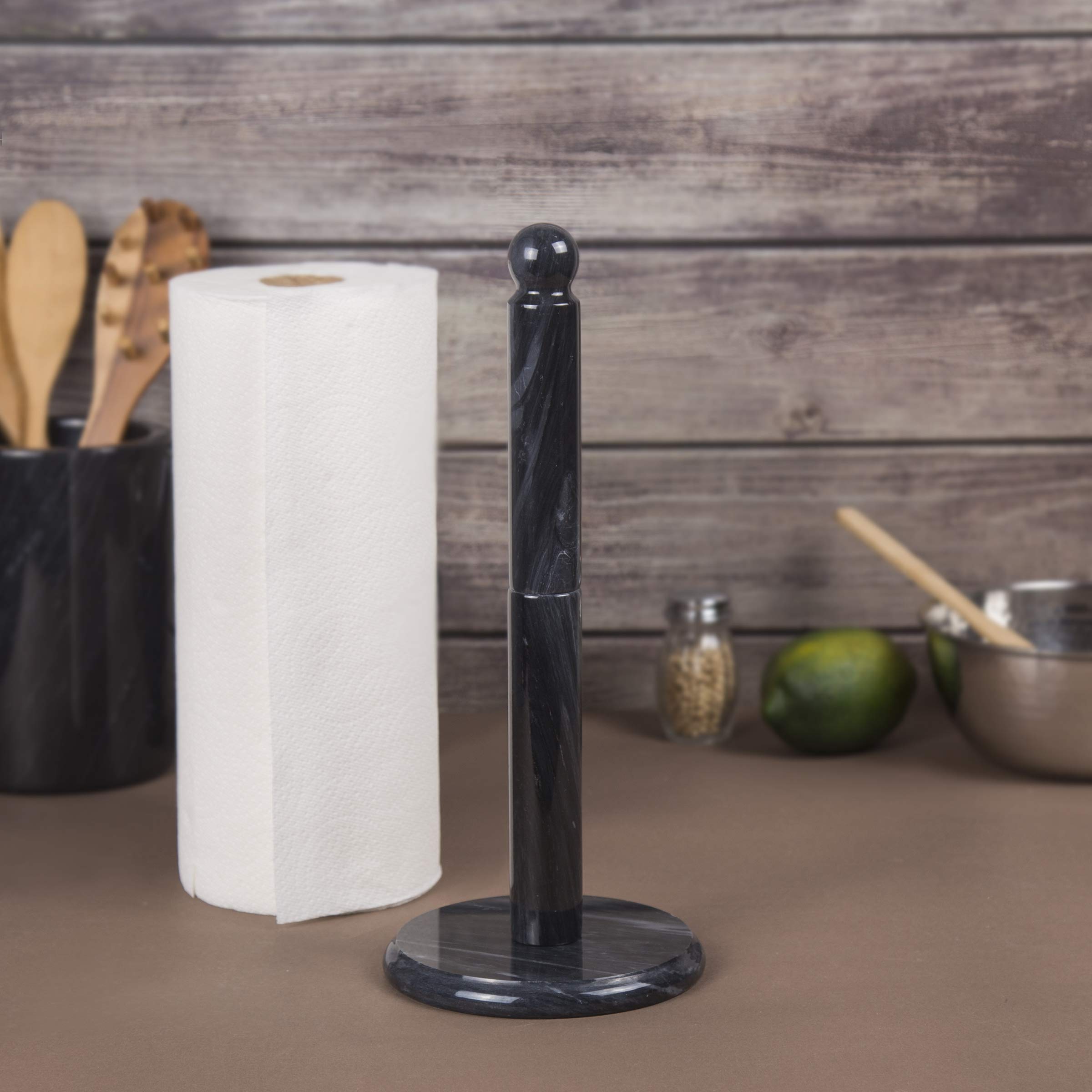 Creative Home Natural Stone Black Marble 12" Height Paper Towel Holder, Dispenser