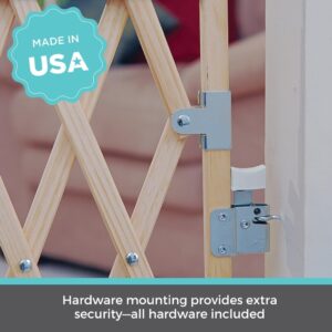 Toddleroo by North States Expandable Swing Wood Gate: Extra Wide Baby Gate Fits 24" - 60" wide. Safety Latch, Hardware Mount. Child Gates for Doorways. Made in USA: (32" Tall, Sustainable Hardwood)