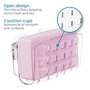 iDesign BPA-Free Plastic Sponge Holder for Kitchen Sink with Suction Cups, Ideal for Kitchen Sinks and Bathroom Organization, 2.3" x 5.2" x 3.7", Clear