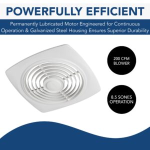 Broan-NuTone 505 Exhaust Fan, White Vertical Discharge Ceiling Ventilation Fan, 8.5 Sones, 200 CFM, 8"