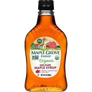 maple grove farms organic pure maple syrup, grade a amber, 8.5 ounce