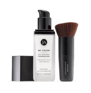 jerome alexander my color self adjusting full coverage foundation makeup with kabuki brush (medium)