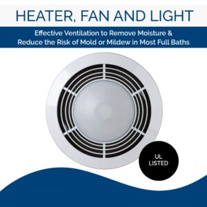 Broan-Nutone QT9093WH Heater, Fan, and Light Combo for Bathroom and Home, 4.0 Sones, 1500-Watt Heater and 100-Watt Light, 110 CFM , White, Medium