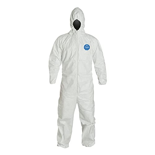 Dupont TY127S Tyvek Protective Coverall with Hood with Safety Instructions, Elastic Cuff, L, White (Retail Package of 1)