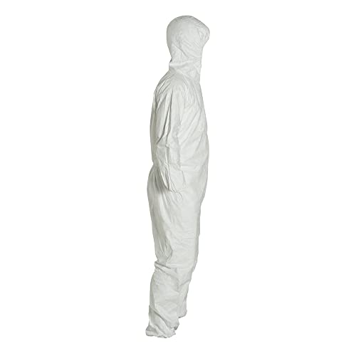 Dupont TY127S Tyvek Protective Coverall with Hood with Safety Instructions, Elastic Cuff, L, White (Retail Package of 1)