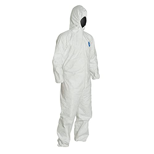 Dupont TY127S Tyvek Protective Coverall with Hood with Safety Instructions, Elastic Cuff, L, White (Retail Package of 1)