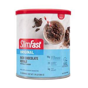 slimfast meal replacement powder, original rich chocolate royale, shake mix, 10g of protein, 34 servings