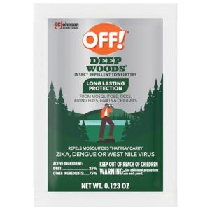 OFF! Deep Woods Mosquito and Insect Repellent Wipes, Long lasting, 12 Individually Wrapped Wipes