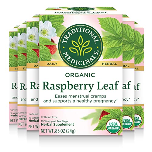 Traditional Medicinals Tea, Organic Raspberry Leaf, Eases Menstrual Cramps, Supports a Healthy Pregnancy, 96 Tea Bags (6 Pack)