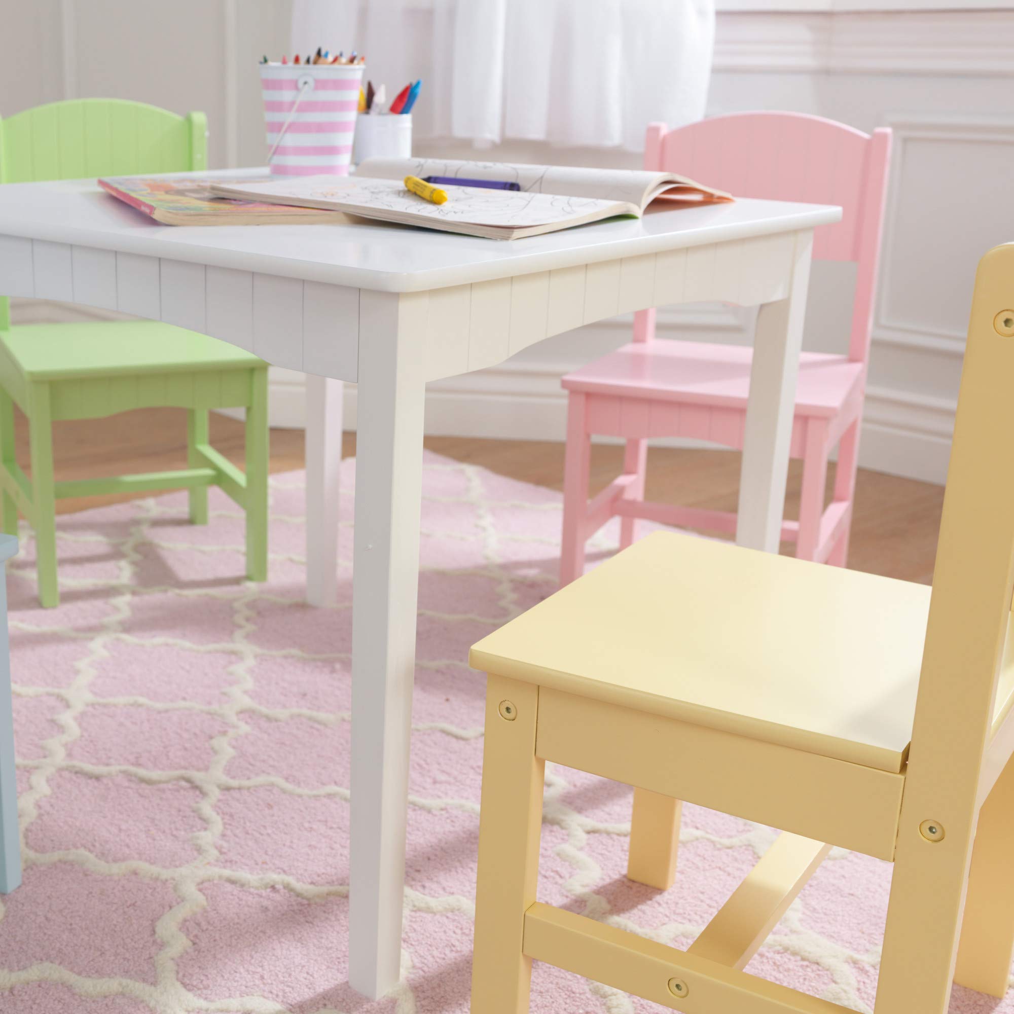 KidKraft Nantucket Kid's Wooden Table & 4 Chairs Set with Wainscoting Detail, Pastel