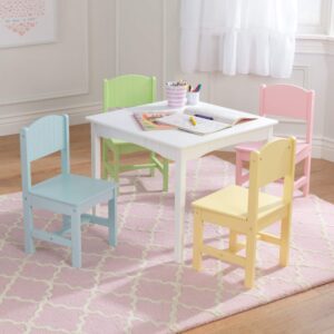 KidKraft Nantucket Kid's Wooden Table & 4 Chairs Set with Wainscoting Detail, Pastel