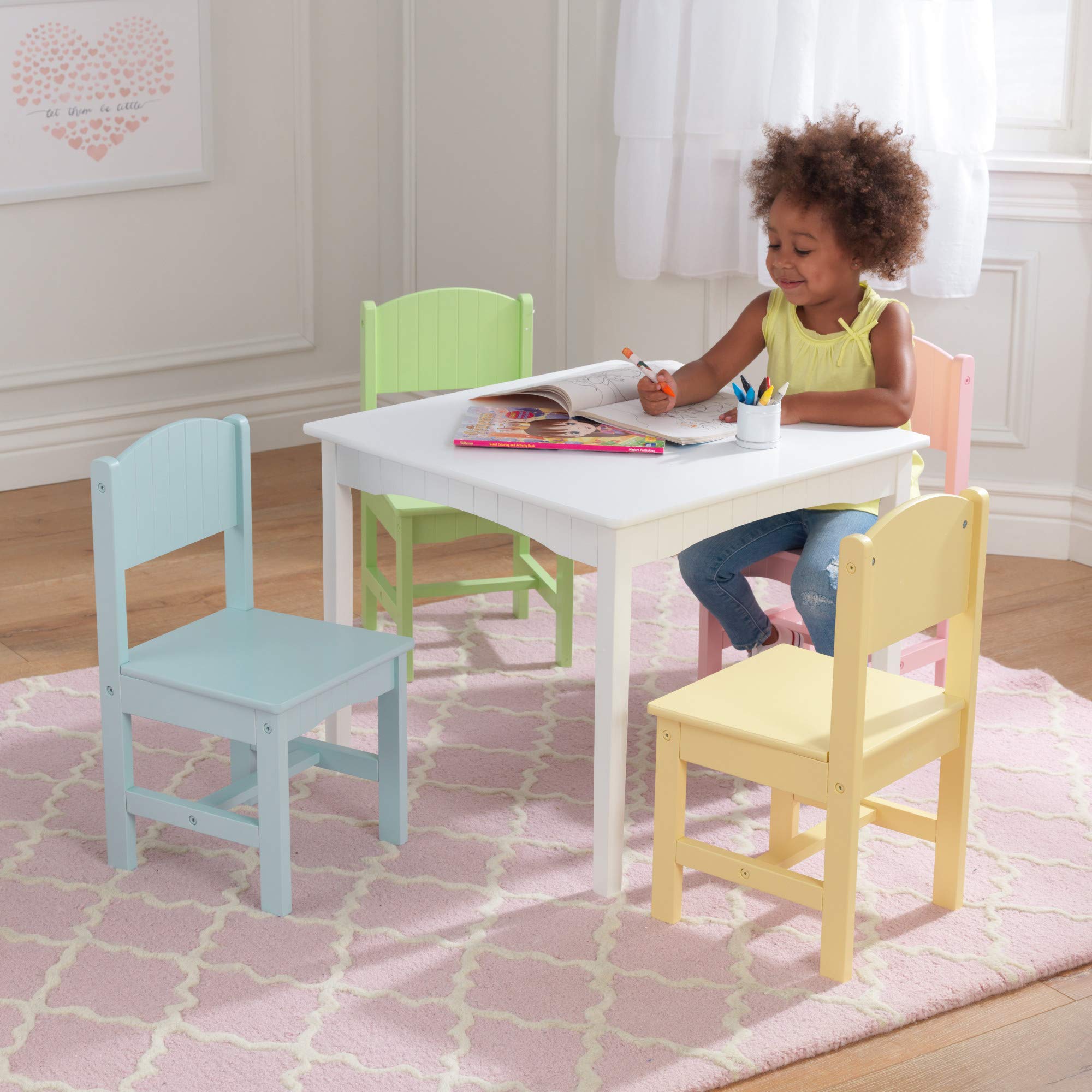 KidKraft Nantucket Kid's Wooden Table & 4 Chairs Set with Wainscoting Detail, Pastel