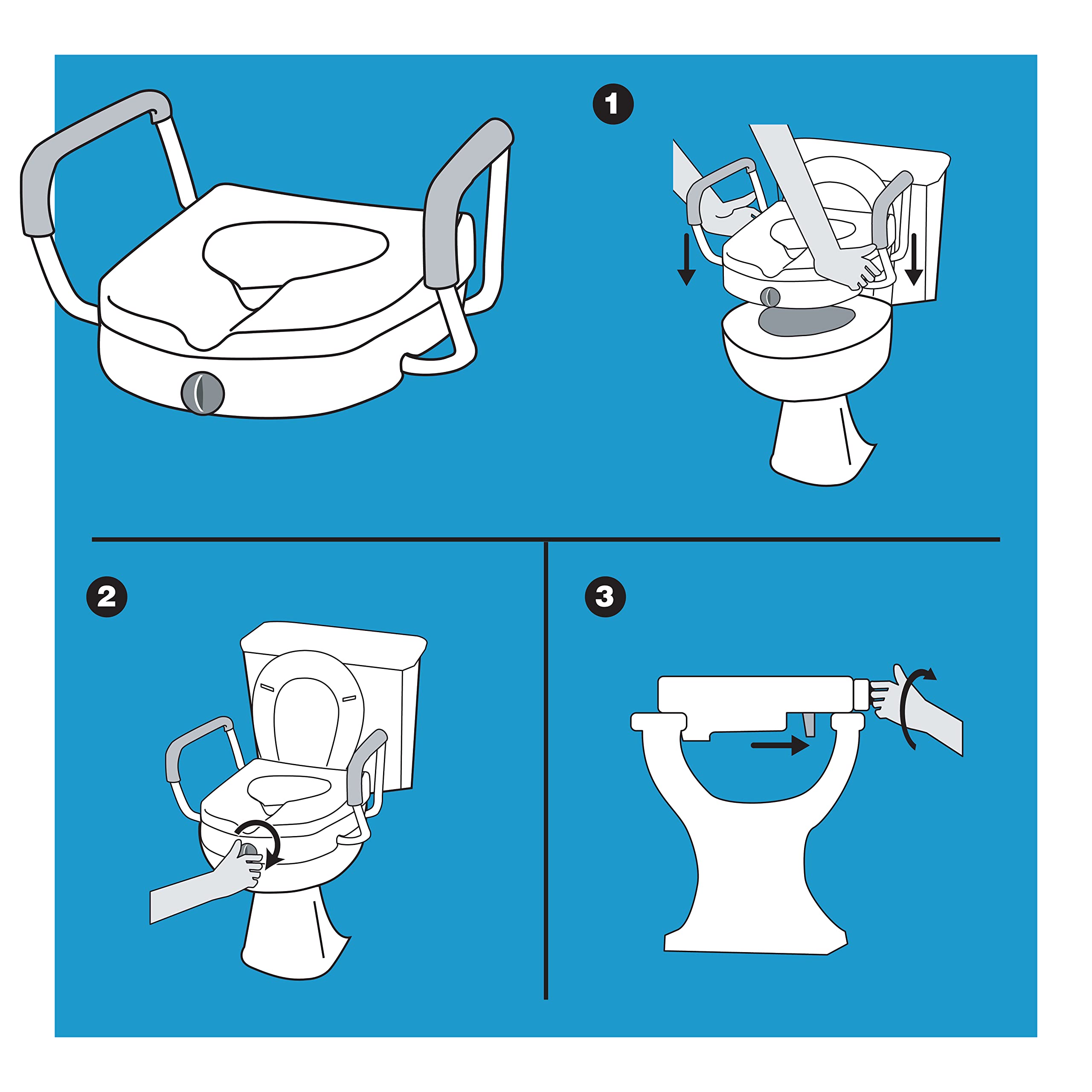 Carex EZ Lock Raised Toilet Seat with Handles, 5 Inch Elevated Handicap Toilet Seat Riser with Arms, Fits Most Toilets