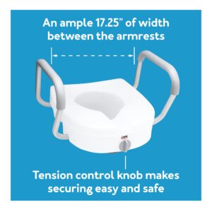 Carex EZ Lock Raised Toilet Seat with Handles, 5 Inch Elevated Handicap Toilet Seat Riser with Arms, Fits Most Toilets