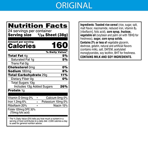 Rice Krispies Treats Marshmallow Snack Sheet, Kids Snacks, Treat Making, Baking Project, Original, 32oz Sheet (1 Sheet)