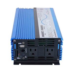 aims power 1000 watt, 2000 watt peak, pure sine dc to ac power inverter, usb port, 2 year warranty, optional remote, listed to ul 458