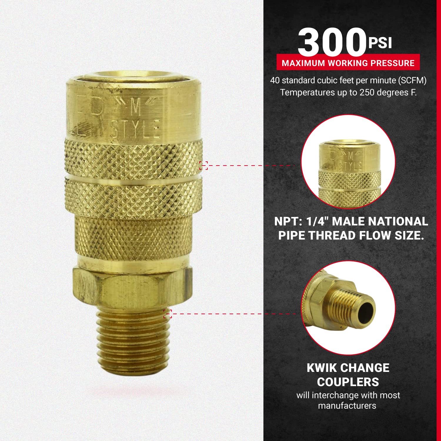 Milton (S-716) 1/4" Male NPT M Style (Industrial) Air fitting Quick Connect Coupler (Packaging May Vary)