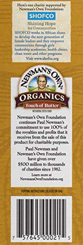 Newman's Own Organics Microwave Popcorn, Touch of Butter, 8.4oz (Pack of 12)