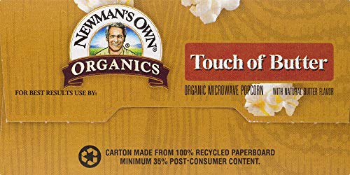 Newman's Own Organics Microwave Popcorn, Touch of Butter, 8.4oz (Pack of 12)