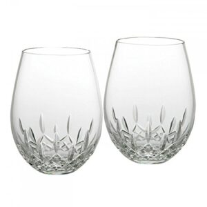 waterford lismore essence stemless deep red wine glass, set of 2, 2 count (pack of 1), clear