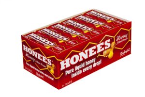 honees honey filled cough drops - 1.6oz bar, pack of 24 menthol-free lozenges | temporary relief from cough | soothes sore throat | all natural