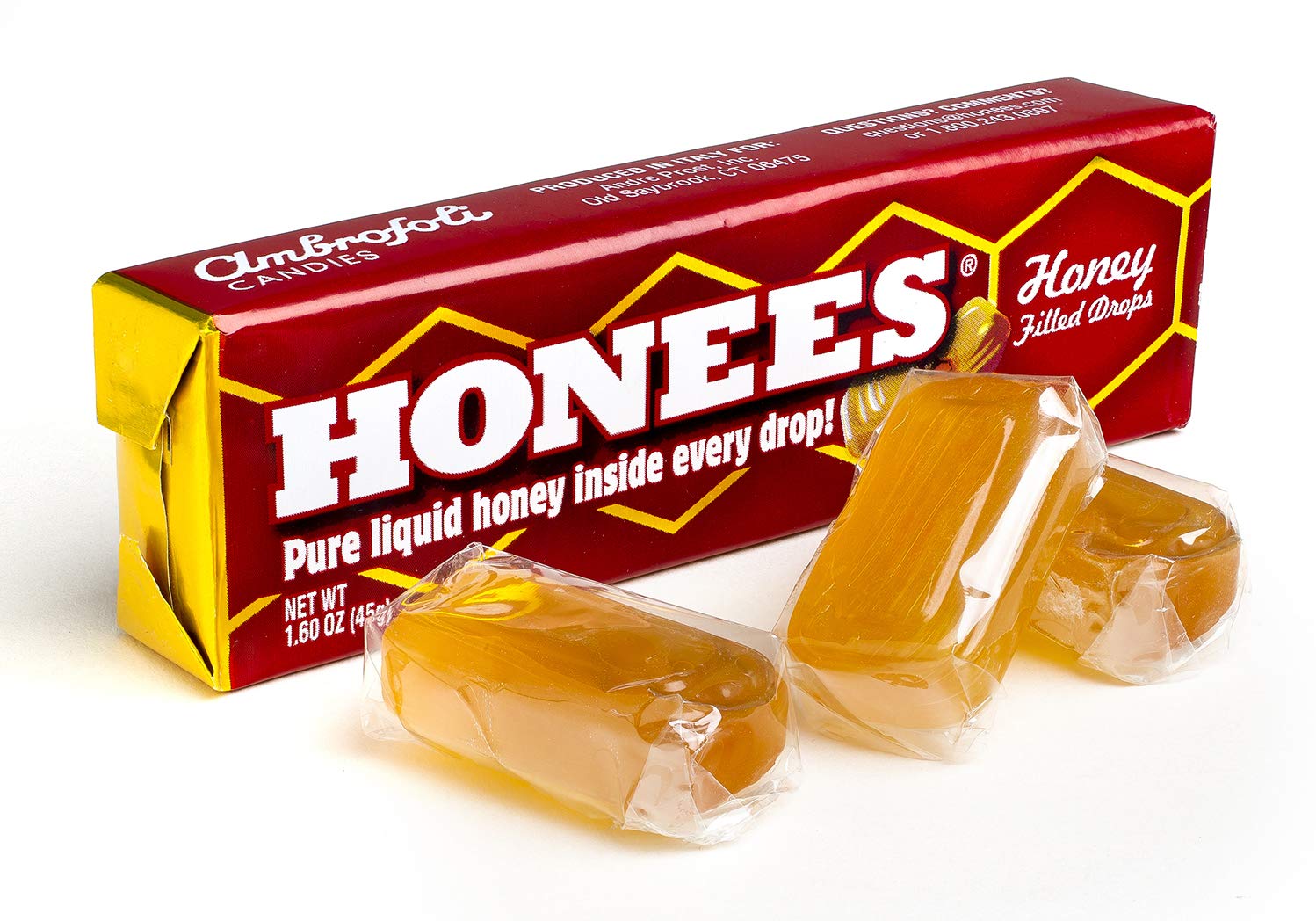 Honees Honey Filled Cough Drops - 1.6oz Bar, Pack of 24 Menthol-Free Lozenges | Temporary Relief from Cough | Soothes Sore Throat | All Natural