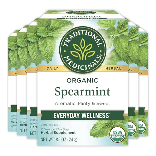 Traditional Medicinals Tea, Organic Spearmint, Supports Everyday Wellness, Healthy & Refreshing, 16 Count (Pack of 6)