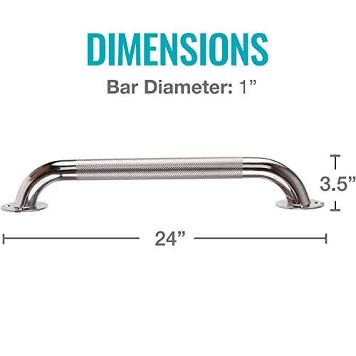 DMI Textured Grab Bars, Shower Toilet Tub Rail for Handicap & Elderly, Perfect for Bathroom Safety, Rust-Resistant Steel, Silver, Chrome, 24", FSA & HSA Eligible