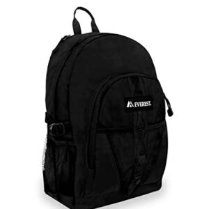 Everest Luggage Backpack with Dual Mesh Pocket, Black, Black, One Size